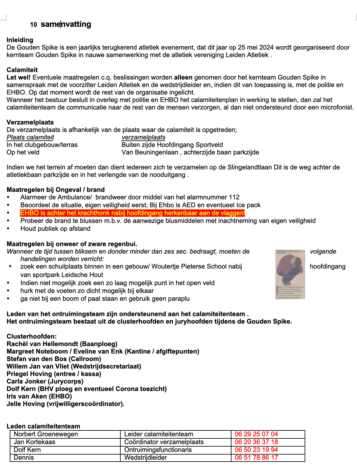 Calamiteitenplan – 54ste Gouden Spike – 14 juni 2025