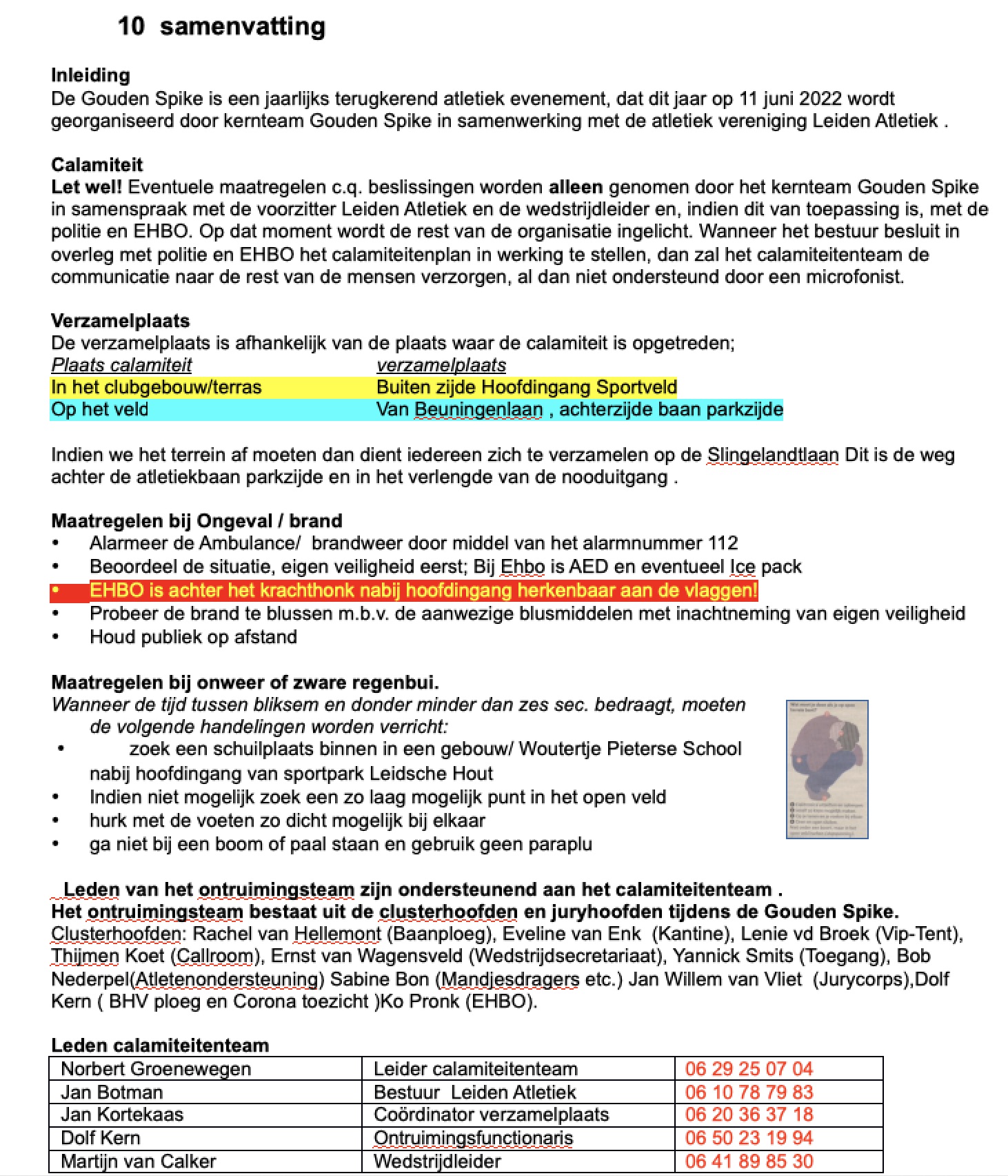 Calamiteitenplan – 52ste Gouden Spike – 10 juni 2023