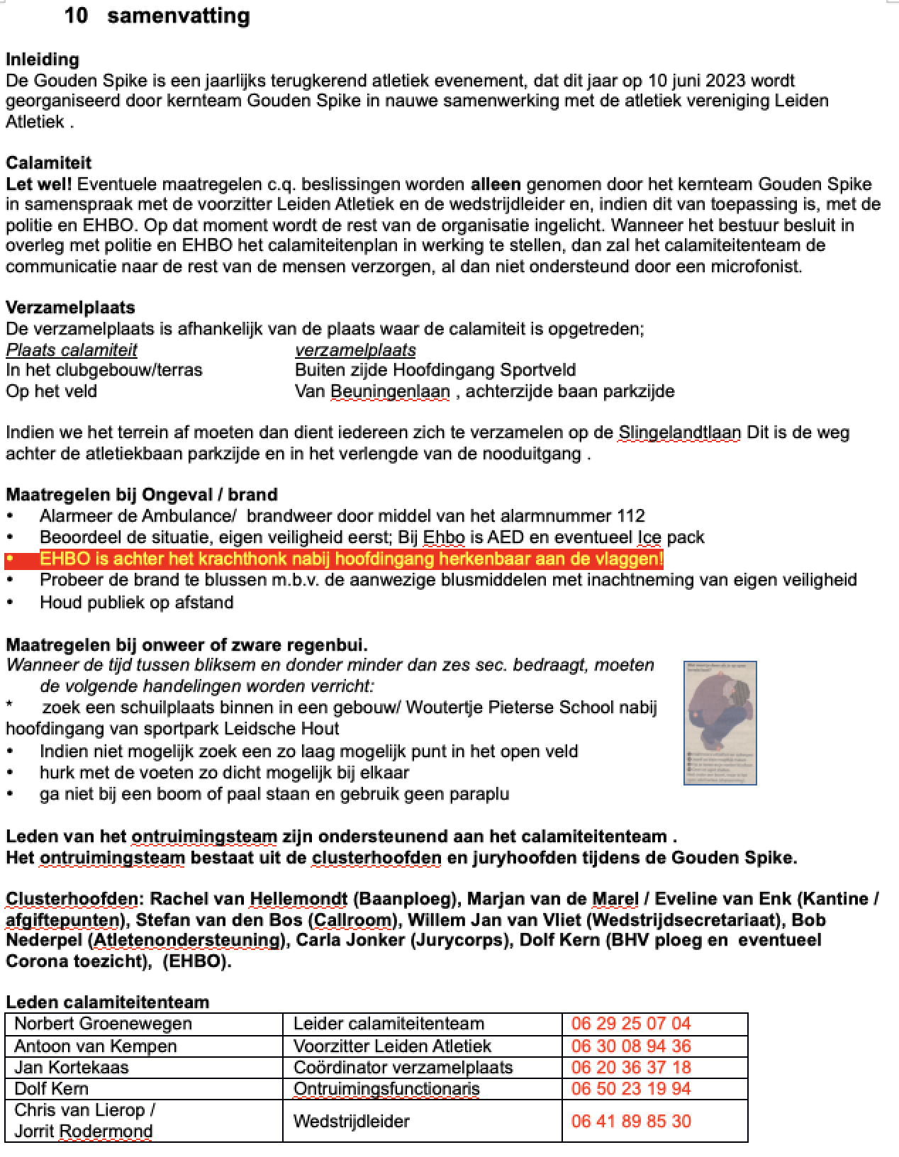 Calamiteitenplan – 53ste Gouden Spike – 25 mei 2024